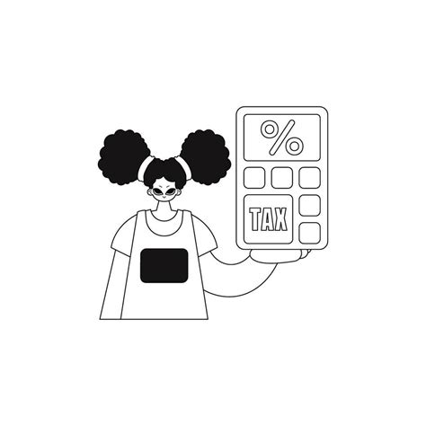 Girl Holds Calculator Linear Vector Illustration Vector Art At Vecteezy