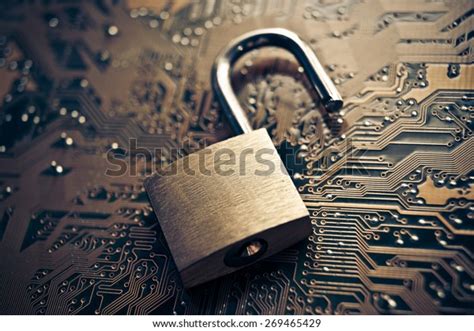 Unlock Security Lock On Computer Circuit Stock Photo Edit Now 269465429
