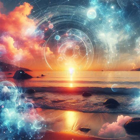 Sunset At A Beach With Digital Overlays Symbolizing Data And Ai