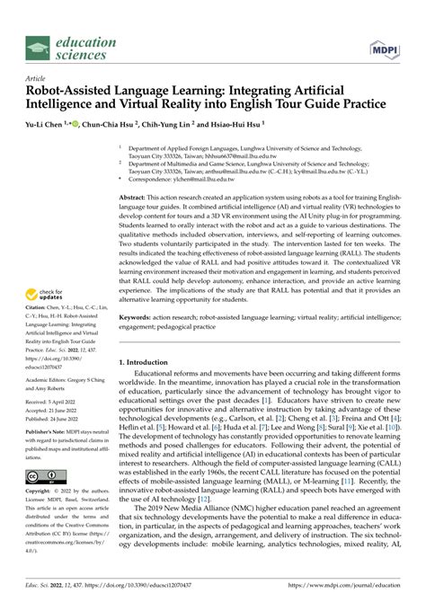 Pdf Robot Assisted Language Learning Integrating Artificial Intelligence And Virtual Reality