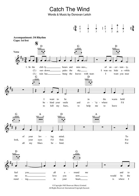Donovan Catch The Wind Sheet Music Pdf Notes Chords Pop Score