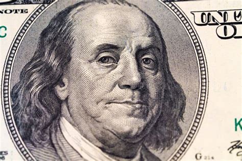 Fragment Of 100 Dollar Bill Close Up Of American Currency Us Dollar