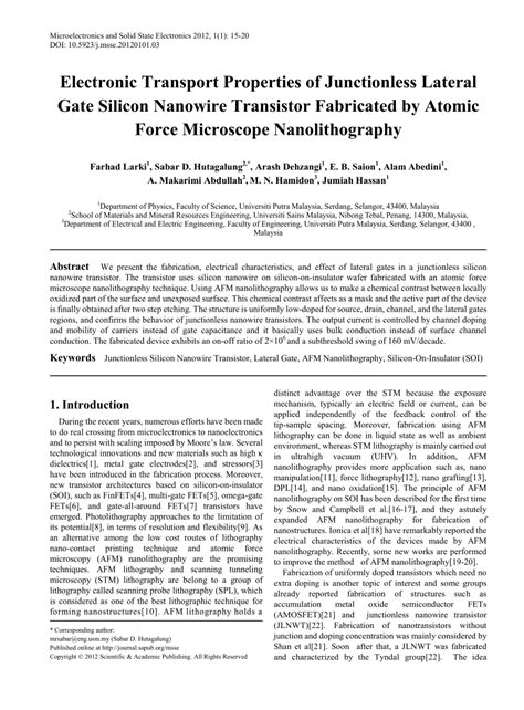 Pdf Electronic Transport Properties Of Junctionless Lateral Gate Silicon Nanowire Transistor