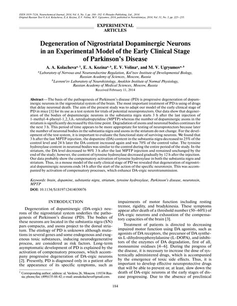 Pdf Degeneration Of Nigrostriatal Dopaminergic Neurons In An