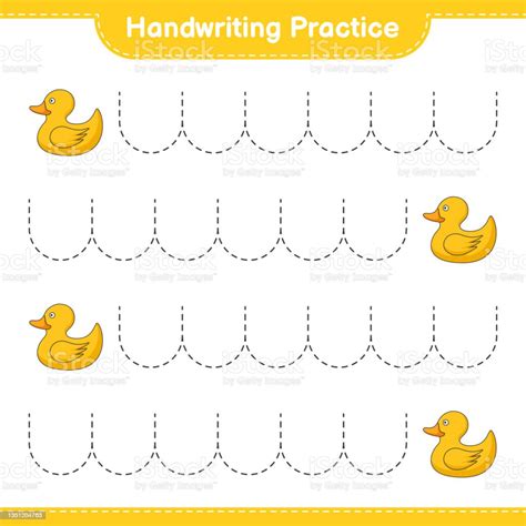 필기 연습 고무 오리의 라인을 추적 교육 어린이 게임 인쇄 워크 시트 벡터 일러스트레이션 0명에 대한 스톡 벡터 아트 및 기타