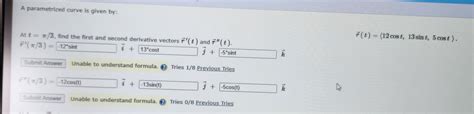 Solved A Parametrized Curve Is Given Byat Tπ3 ﻿find The