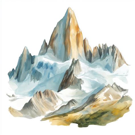 Mount Fitz Roy Mount Fitz Roy Hand Drawn Watercolor Illustration Stock