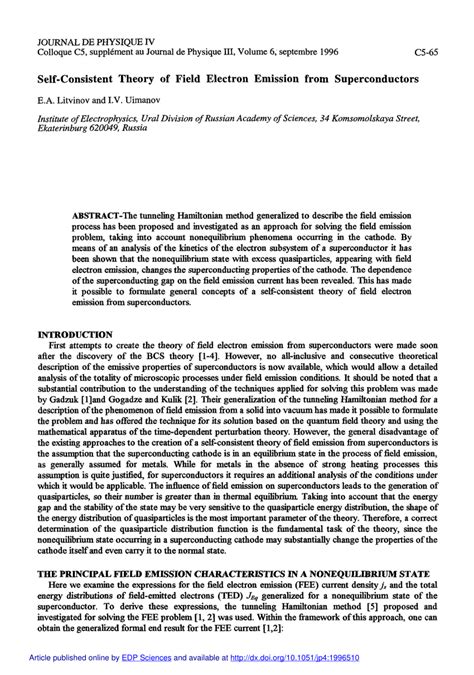 Pdf Self Consistent Theory Of Field Electron Emission From