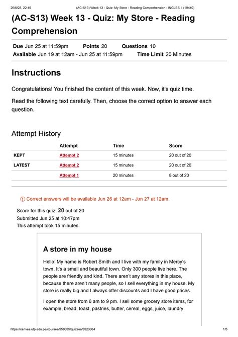 ac s13 week 13 quiz my store reading comprehension ingles ii