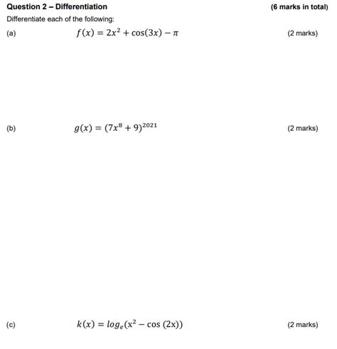 Solved 6 Marks In Total Question 2 Differentiation