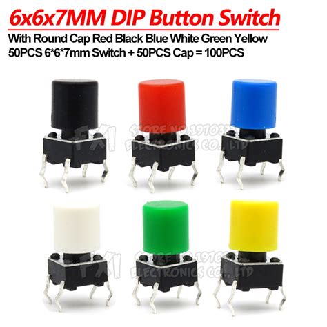 50 Pairs 100pcs 6x6x7mm Pcb Momentary Tactile Tact Mini Push Button Switch Module Dip 4pin With