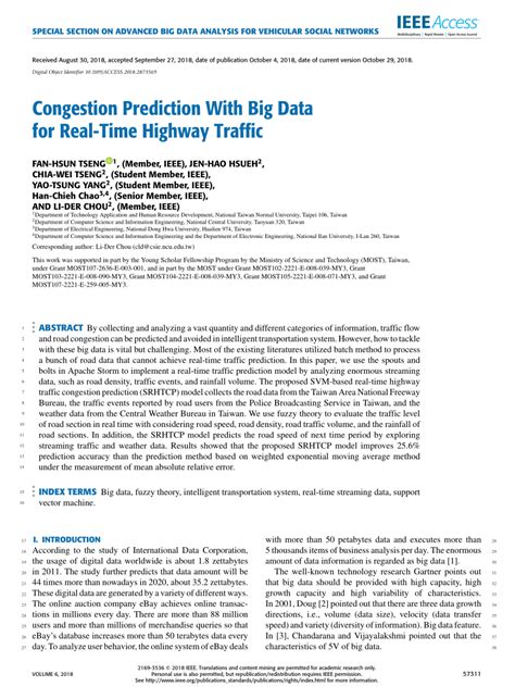 Pdf Congestion Prediction With Big Data For Real Time Highway Traffic