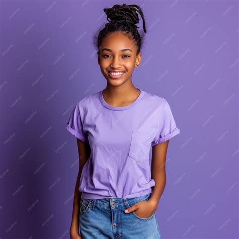 Premium Photo A Girl With A Purple Shirt That Says She Is Wearing A