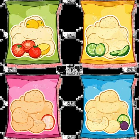 美食插画手绘零食组合薯片素材 花瓣网