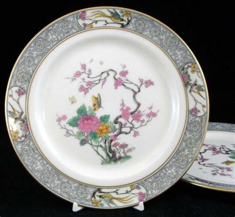 Lenox Ming Birds Black Backstamp 2 Salad Plates Vintage Pattern Great