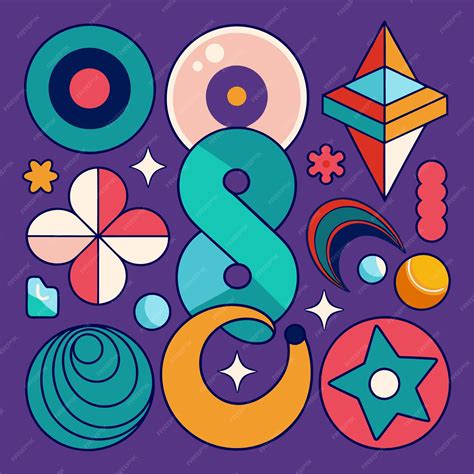 A Colorful Abstract Design Featuring Geometric Shapes And Patterns On A Purple Background