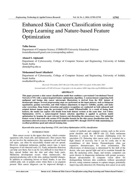 pdf enhanced skin cancer classification using deep learning and nature based feature optimization