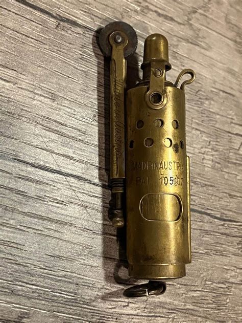 1914 British Ww1 Tower Trench Brass Lighter Made In Austria Antique