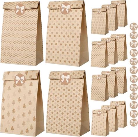Kraftpapier Geschenkzakjes Met Stickers 12 Stuks Voor Feestdagen En