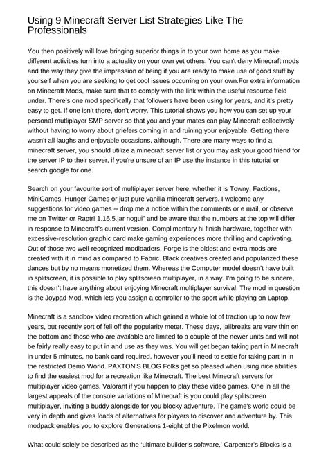 Using Eight Minecraft Server List Methods Like The Professionalscxmew Pdf Pdf Docdroid