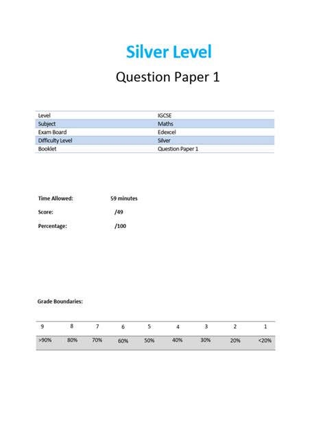 Igcse Edexcel Math Silver Qp1 Igcse 9 1 Pdf