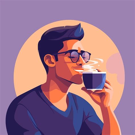 커피를 마시는 남자 프리미엄 벡터