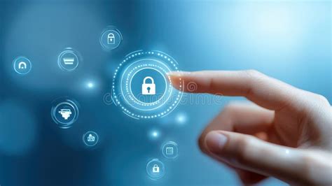 Hand Engaging Security Lock Button Ensuring Data Protection And Access