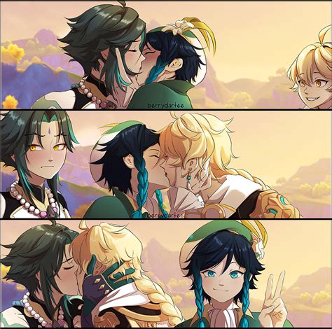 Aether Venti And Xiao Genshin Impact And More Drawn By Berrydartee Danbooru