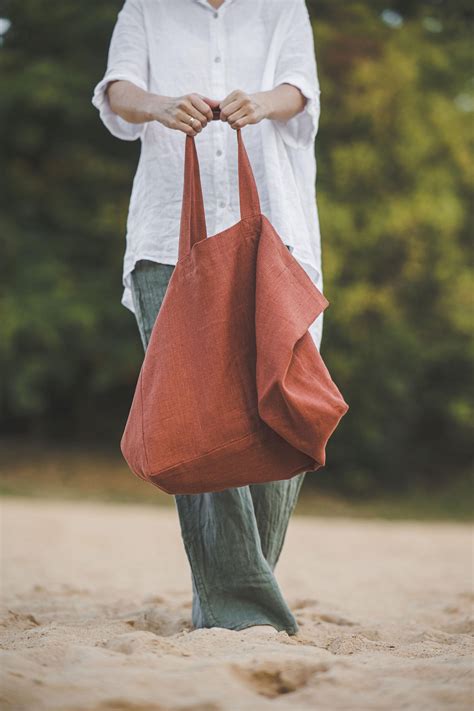 Linen Beach Bag Oversized Summer Tote Handmade Linen Bag With Lining