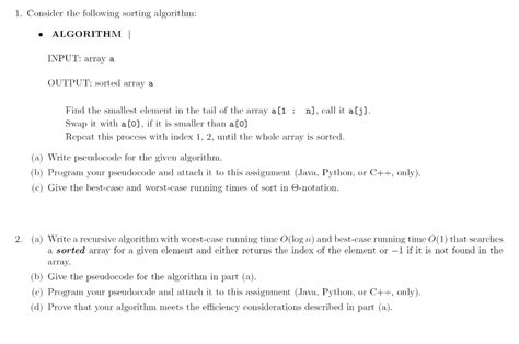 Solved 1 Consider The Following Sorting Algorithm