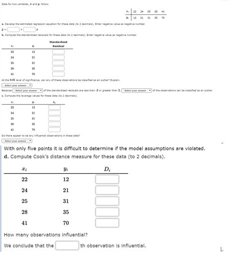 solved data for two variables follow c 22 24 25 28 41 12