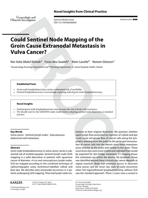 PDF Could Sentinel Node Mapping Of The Groin Cause Extranodal Metastasis In Vulva Cancer