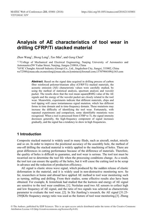 Pdf Analysis Of Ae Characteristics Of Tool Wear In Drilling Cfrp Ti