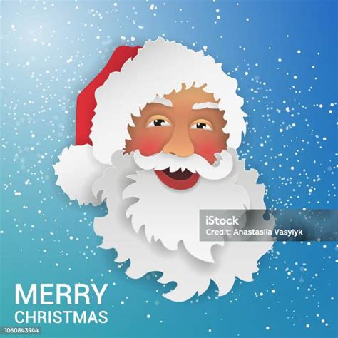 산타 클로스 모자와 종이에 수염 컷 스타일 종이 접기 메리 크리스마스와 행복 한 새 해 인사 카드 겨울 휴일입니다 12월 31일에 대한 스톡 벡터 아트 및 기타 이미지