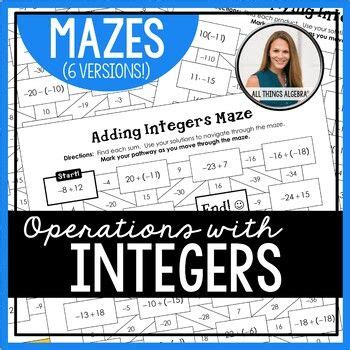 Integer Operations Add Subtract Multiply Divide Mixed Operations Mazes