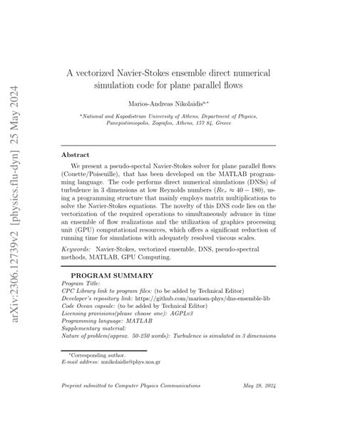 Pdf A Vectorized Navier Stokes Ensemble Direct Numerical Simulation Code For Plane Parallel Flows