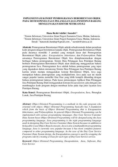 Pdf Implementasi Konsep Pemrograman Berorientasi Objek Pada Sistem Pendataan Pelanggan Jasa
