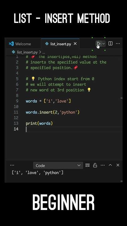 Python Tutorial List Insert Method Example Usage In Python Python Tutorial Insert Coding