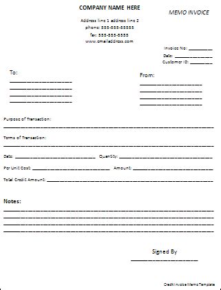 Credit Invoice Template Professional Word Templates