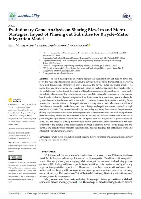 [pdf] evolutionary game analysis on sharing bicycles and metro strategies impact of phasing out