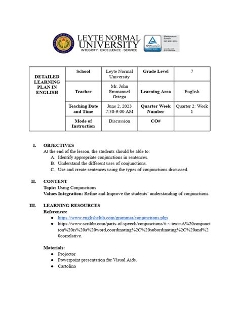 Ortega Learning Plan In English Se12 Pdf Syntax Linguistics