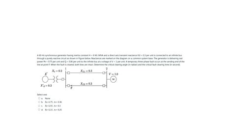 A Hz Synchronous Generator Having Inertia Constant Chegg Com