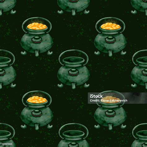 성 패트릭 데이 축하 행사 및 행사를 위한 매력적인 황금 냄비 패턴 디자인 St Patricks Day에 대한 스톡 벡터
