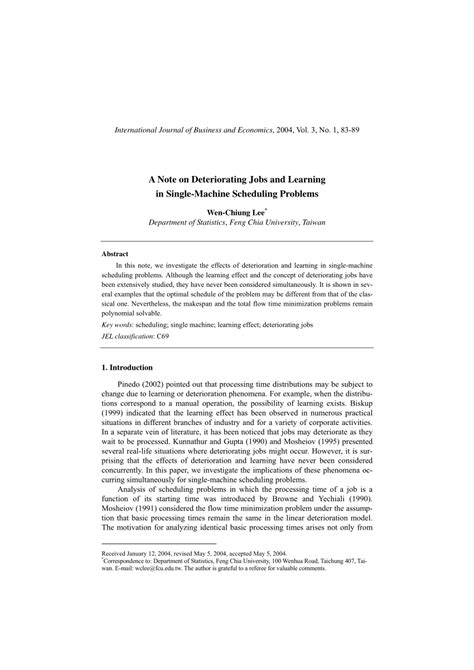 Pdf A Note On Deteriorating Jobs And Learning In Single Machine Scheduling Problem