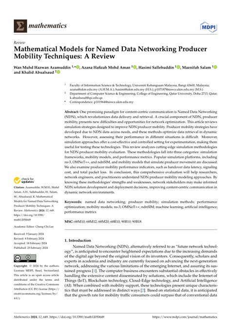 Pdf Mathematical Models For Named Data Networking Producer Mobility Techniques A Review