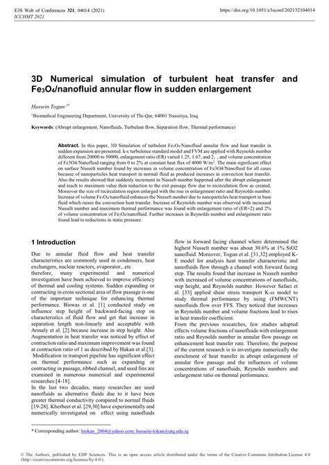 Pdf 3d Numerical Simulation Of Turbulent Heat Transfer And Fe 3 O 4