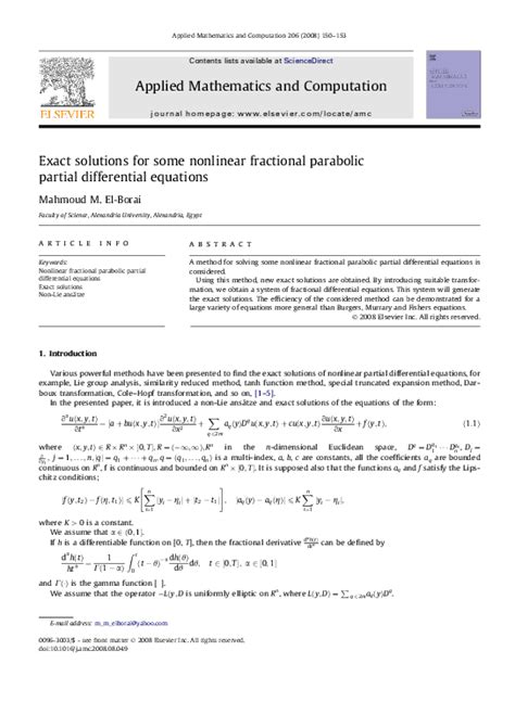 Pdf Exact Solutions For Some Nonlinear Fractional Parabolic Partial Differential Equations