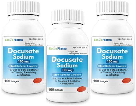 Docusate Sodium Stool Softener Laxative 100 Mg Softgels 100 Count Pack Of 3