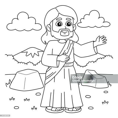 คริสเตียนพระเยซูเทศนาหน้าระบายสีสําหรับเด็ก ภาพประกอบสต็อก ดาวน์โหลดรูปภาพตอนนี้ พระเยซู