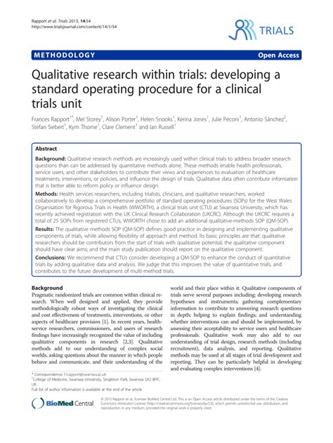 Qualitative Research Within Trials Developing A Standard Operating
